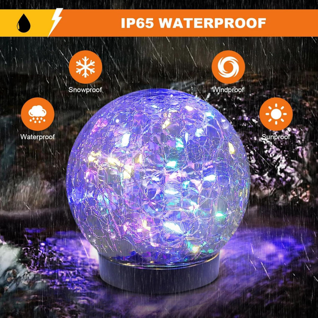 Garden Solar Lights Cracked Glass Ball Outdoor Waterproof-Solar Balls ...